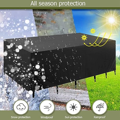 Outdoor Table and Chair Set Covers - Waterproof Patio Furniture Set Cover Sectional Sofa Set Covers for Rattan Table Chair Sofa Protective Cover(Black,205*104*71cm)