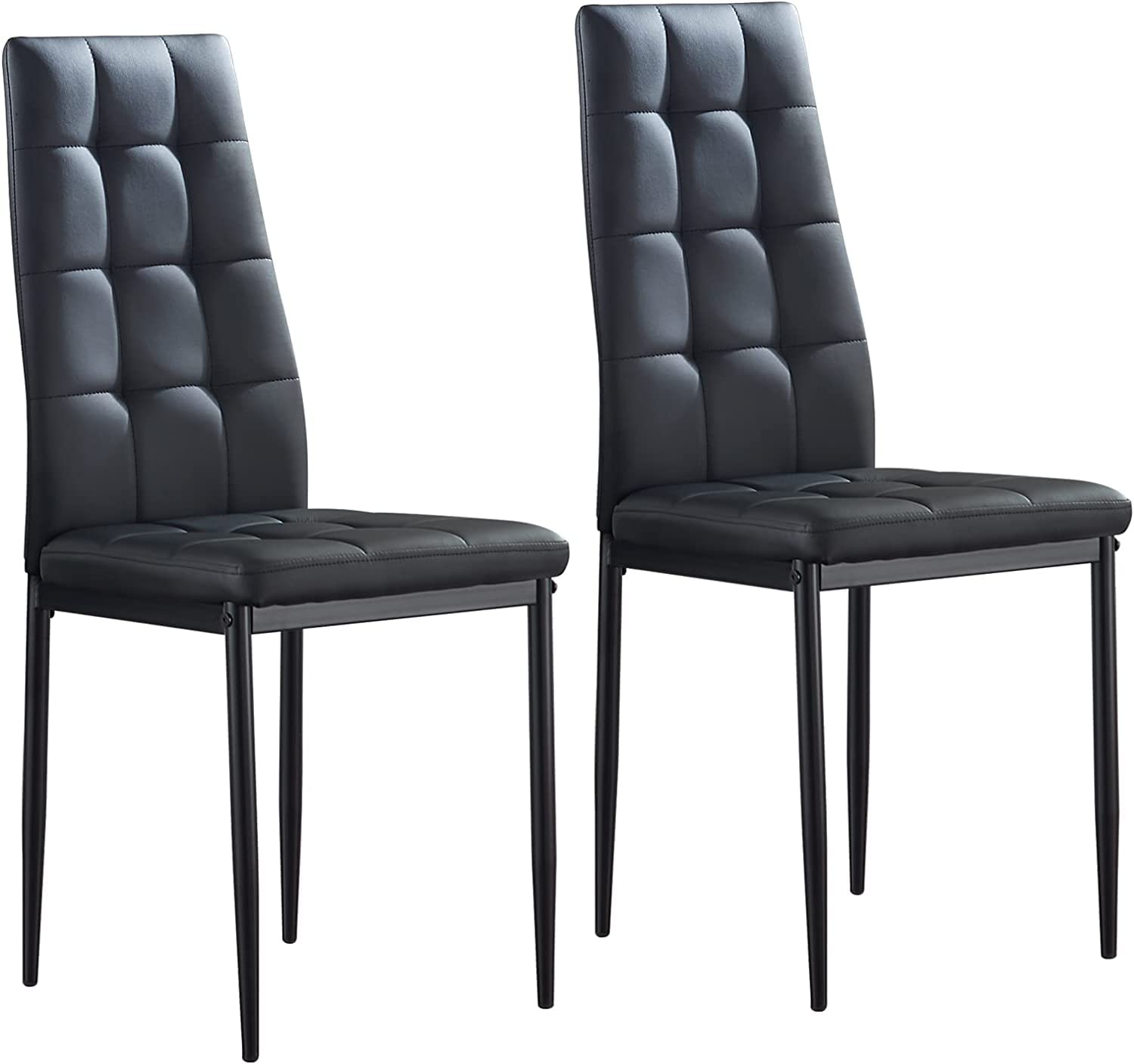 WISOICE Black Dining Chairs Set of 2, Kitchen Chairs for Dining Room Chairs, PU Leather Padded Cushion, High Back and Metal Legs