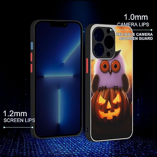 EMPYRI Cute Halloween Ghost Pumpkin Owl Printed Frosted Phone Case for iPhone 13 Pro Max-6.7 Inch, Shockproof Phone Cover with Wireless Fast Charging, Acrylic Back, Not Yellowing