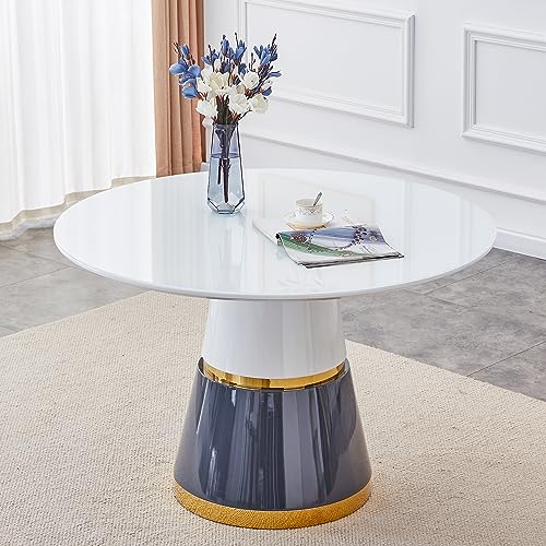Mcltopz 47" Round Dining Table for 2-4 People, Circle Kitchen Dinner Table with White MDF Tabletop & Elegant Pedestal Base, Mid Century Modern Dining Room Table Leisure Coffee Table Living Room Table