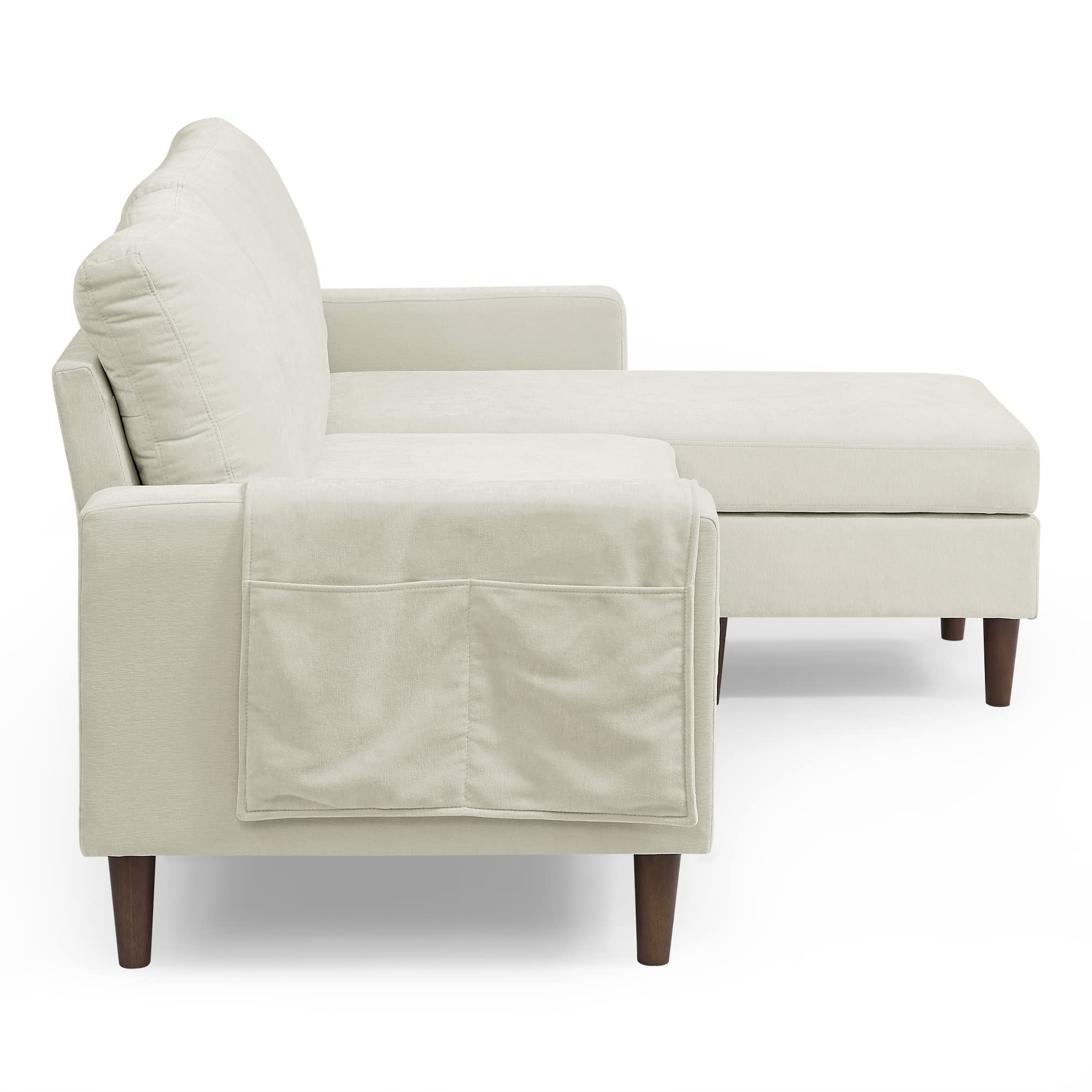 Prohon 80” L-Shape Sectional Sofa Chenille Fabric Retro Removable Cushions and Pocket, Rubber Wood Legs, 3 Seats Modern Convertible Futon Couches for Living Room/Small Space, Beige