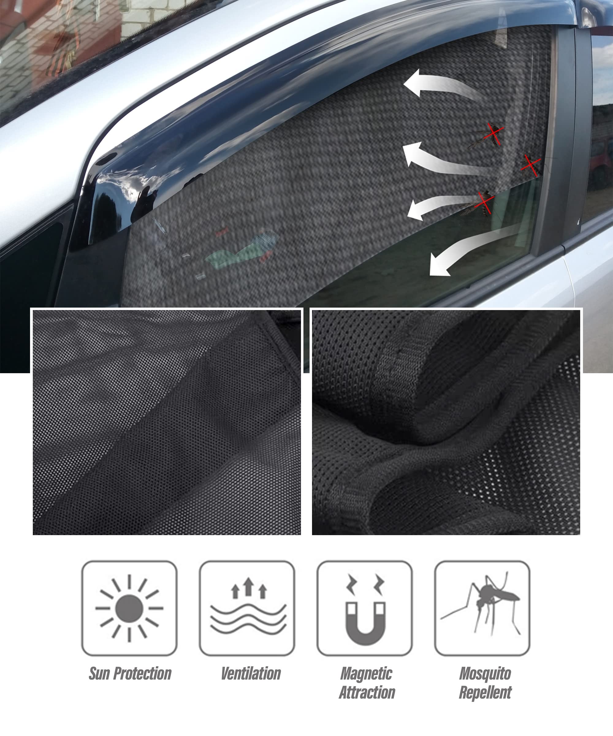 Reswish 2 Pack Universal Car Shades for Front Windows, Magnetic Side Window Sunshade, Car Window Shades (2PCS Front)