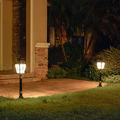 Vintage Solar Column Light LED Post Lamp Outdoor Retro Glass Lantern European Antique Aluminum Metal Courtyard Lighting Park Community Path Street Light Victorian High Pole Lamp IP65 Deck Patio
