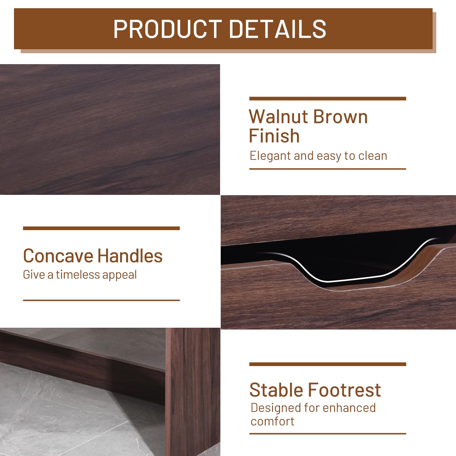 FurnitureR Home Office Computer Desk with 2 Drawers, Wooden Study Writing Table Teen Student Desk Workstation with Footrest for Bedroom Small Spaces Apartment Dorm, Walnut Brown