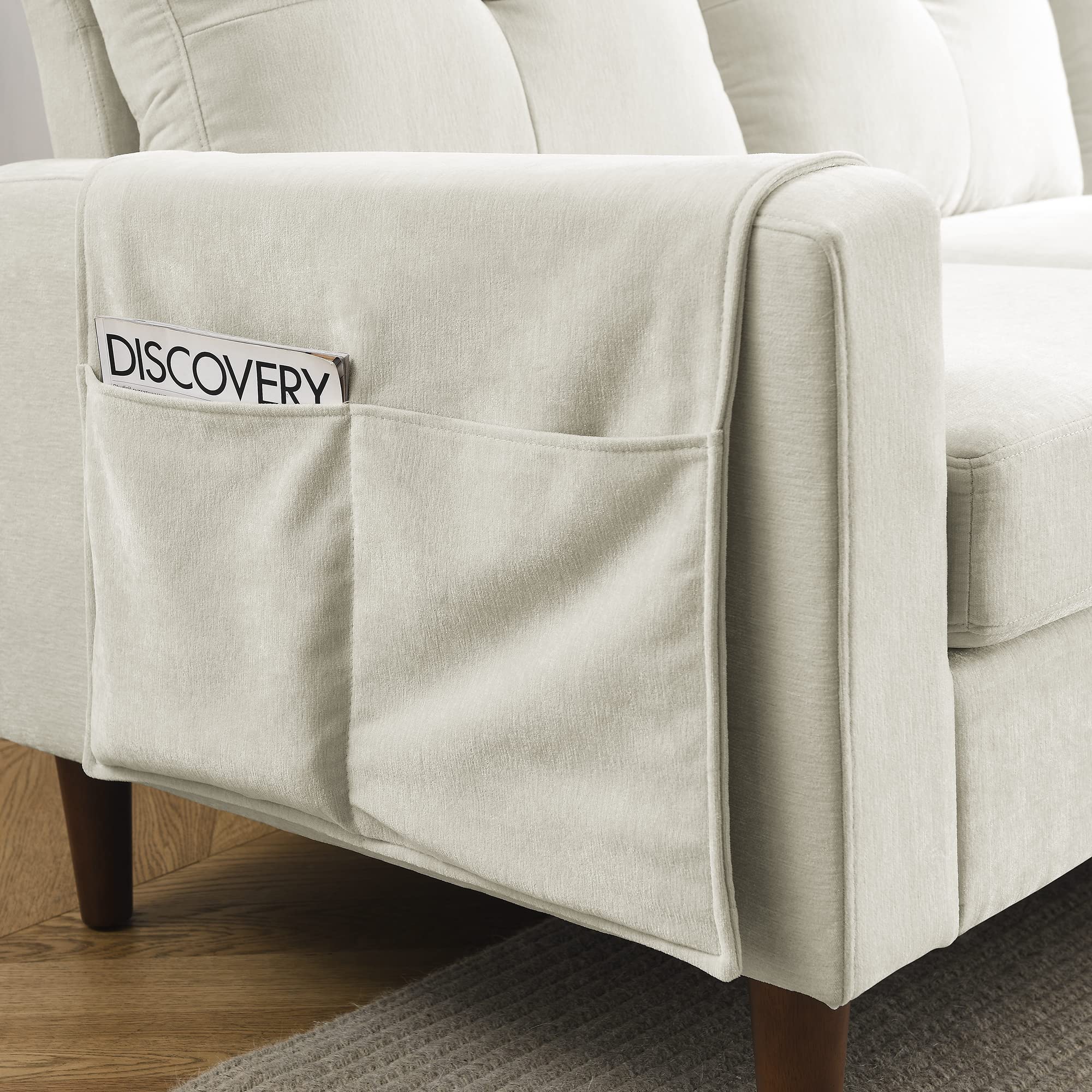 Prohon 80” L-Shape Sectional Sofa Chenille Fabric Retro Removable Cushions and Pocket, Rubber Wood Legs, 3 Seats Modern Convertible Futon Couches for Living Room/Small Space, Beige