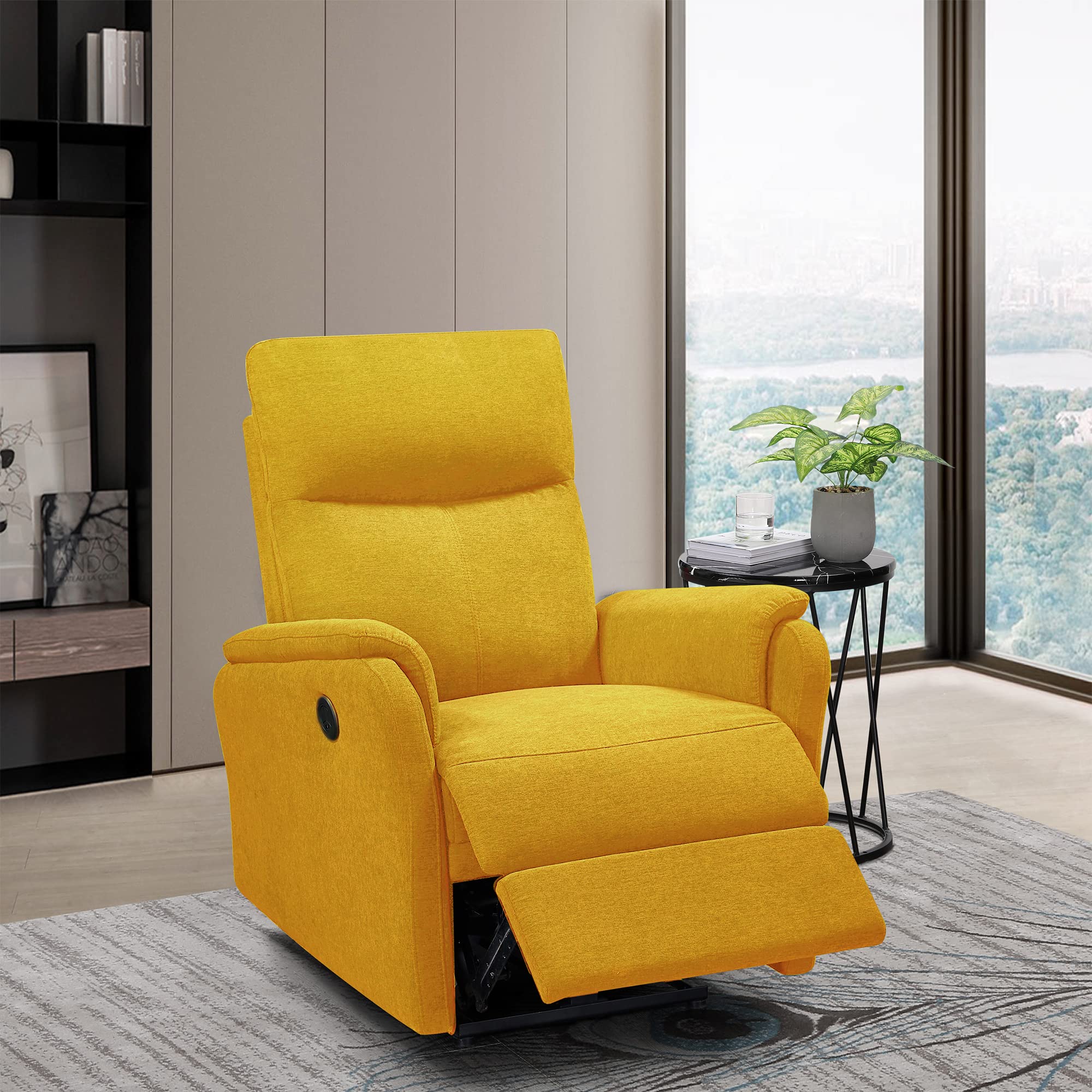 BEZAL Electric Power USB,Fabric Single Sofa, Home Theater Seating with Recliner Function,Ergonomic Lounge Chair for Small Room 35.4" D x 30" W x 39.8" H, Yellow