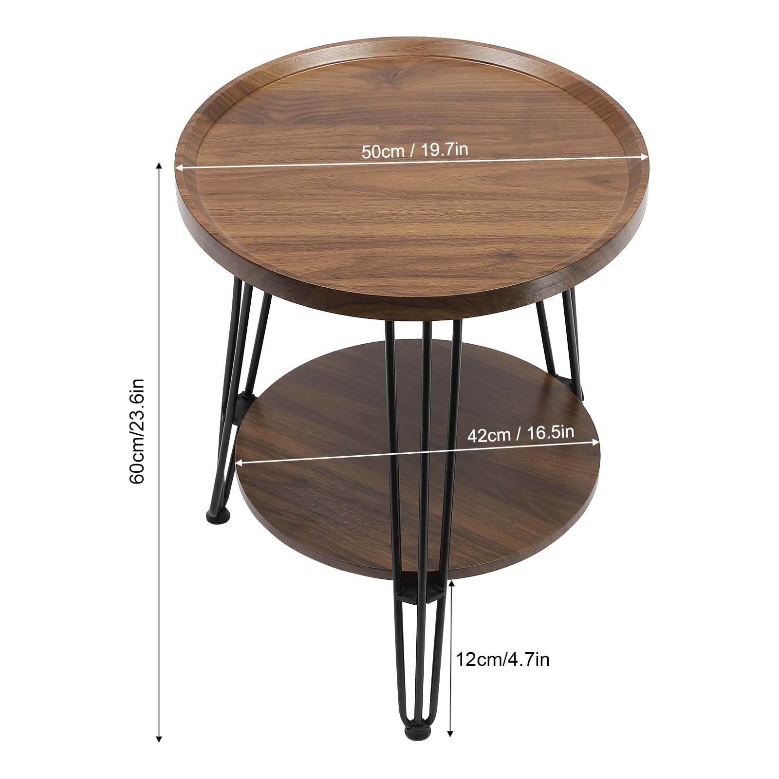 PaNeTnya 2-Tier Small End Table,Round Sofa Side Table with Storage Shelf and Metal Frame,Nightstand Bedside Table for Home Living Room Bedroom