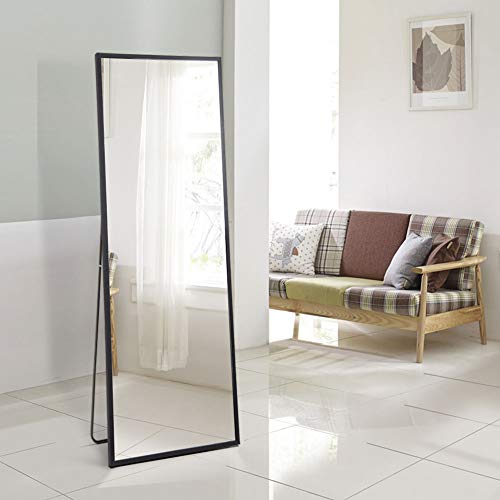 ZJIAH Full Length Mirror with Stand, 59" x 19.7" Rectangle Full Body Mirror Floor Mirror, Free Standing Dressing Mirror, Hanging/Wall-Mounted Mirror for Bedroom Living Room Locker Room, Black