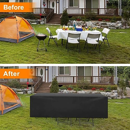 Outdoor Table and Chair Set Covers - Waterproof Patio Furniture Set Cover Sectional Sofa Set Covers for Rattan Table Chair Sofa Protective Cover(Black,205*104*71cm)