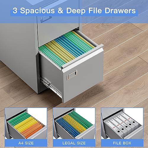 Yizosh 4 Drawer File Cabinet with Lock, Filing Cabinets for Home Office, Metal Locking Office File Storage Cabinets with Drawers, Vertical Small Filing Cabinet Organizer for Legal/A4