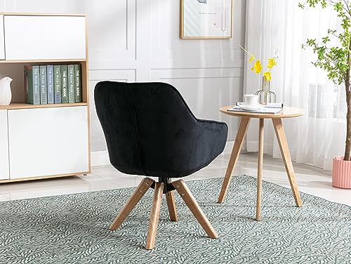 Swivel Accent Chair,Dining Chair No Wheels with Solid Wood Legs,Upholstered Button Tufted Desk Chair,Modern Home Office Chair for Living Room Bedroom Small Space,Weight Capacity 300 LBS,Black