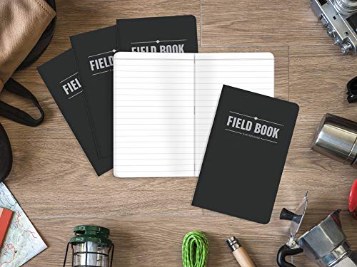 Elan Publishing Company Field Notebook / Pocket Journal - 3.5"x5.5" - Black - Lined Memo Book - Pack of 5