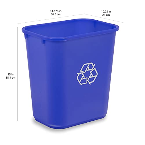 AmazonCommercial 7 Gallon Commercial Office Wastebasket, Blue w/Recycle Logo, 2-Pack