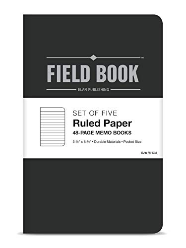 Elan Publishing Company Field Notebook / Pocket Journal - 3.5"x5.5" - Black - Lined Memo Book - Pack of 5