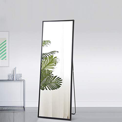 ZJIAH Full Length Mirror with Stand, 59" x 19.7" Rectangle Full Body Mirror Floor Mirror, Free Standing Dressing Mirror, Hanging/Wall-Mounted Mirror for Bedroom Living Room Locker Room, Black
