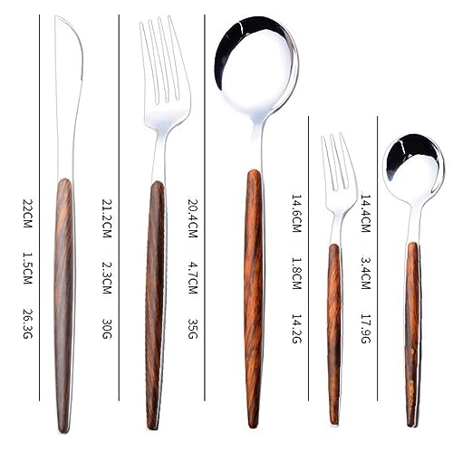 Aimilan 30 Piece Silverware Set for 6, 18/10 Stainless Steel Imitation Wooden Handle Flatware Cutlery Set for Home Kitchen Restaurant, Mirror Finish, Dishwasher Safe (30-Piece for 6)