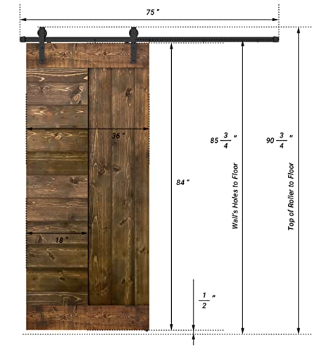 Sliding Barn Door 36 in x 84 in, Made-in-USA, Customizable Solid Wood Barn Door Included 6.25ft Hardware Kit and Pull Handle, Easy Assembly Dark Brown, Rosaic Series