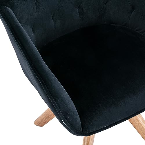 Swivel Accent Chair,Dining Chair No Wheels with Solid Wood Legs,Upholstered Button Tufted Desk Chair,Modern Home Office Chair for Living Room Bedroom Small Space,Weight Capacity 300 LBS,Black