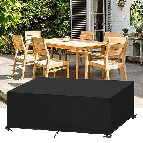 Outdoor Table and Chair Set Covers - Waterproof Patio Furniture Set Cover Sectional Sofa Set Covers for Rattan Table Chair Sofa Protective Cover(Black,205*104*71cm)