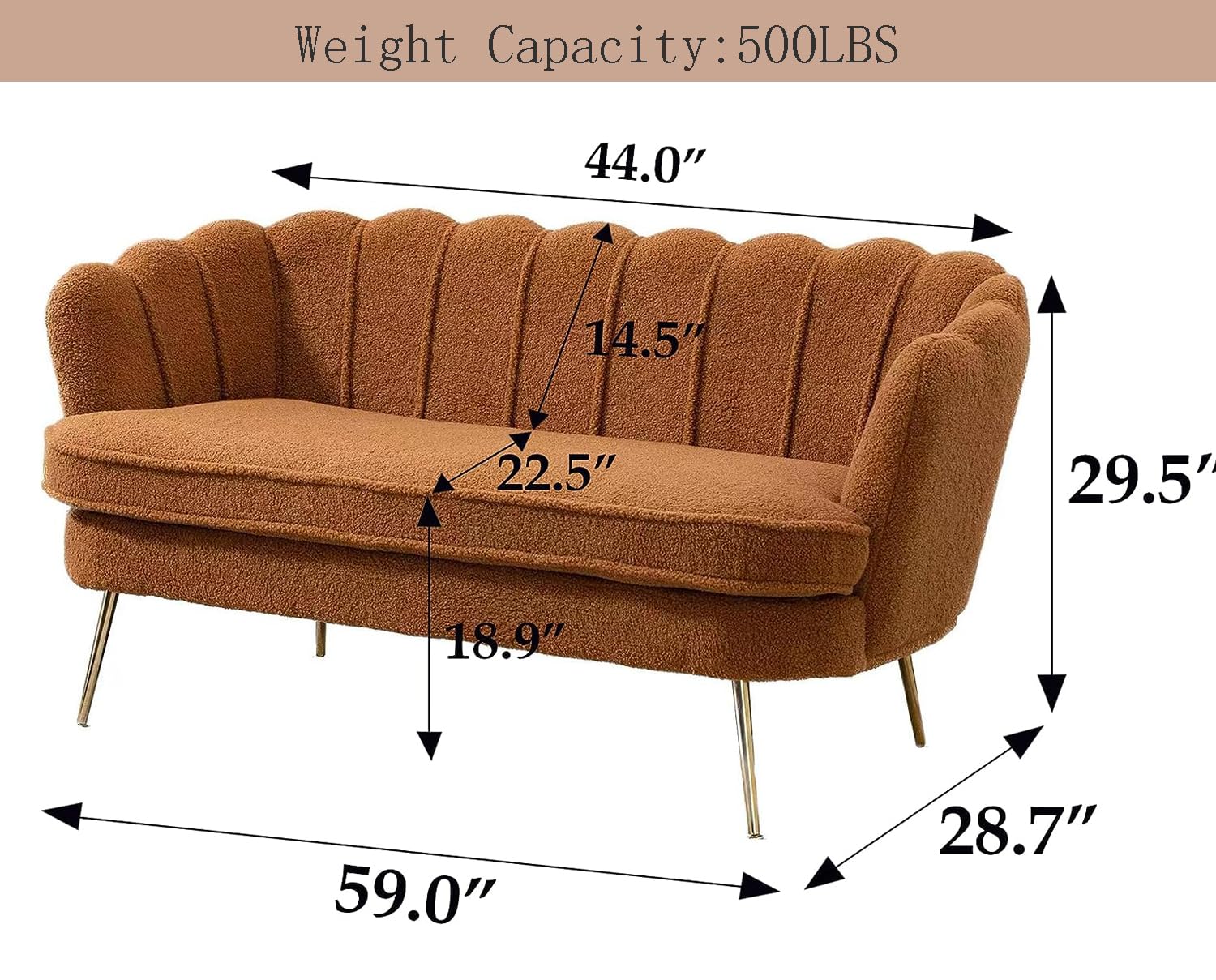 Majnesvon 61" Modern Loveseat Sofa Couch,Cashmere Fabric Small Love Seat w/2 Pillows and Metal Legs,2-Seater Upholstered Mini Sofa Couches for Small Space,Living Room Bedroom Office (Orange)