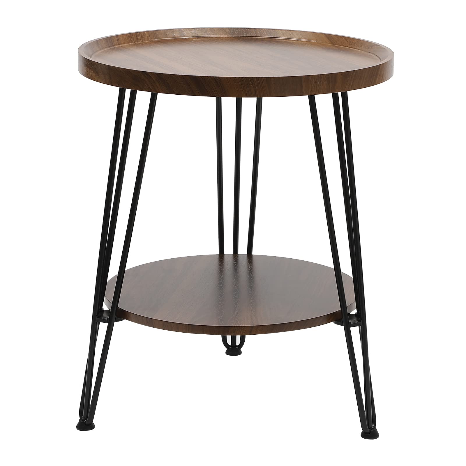 PaNeTnya 2-Tier Small End Table,Round Sofa Side Table with Storage Shelf and Metal Frame,Nightstand Bedside Table for Home Living Room Bedroom
