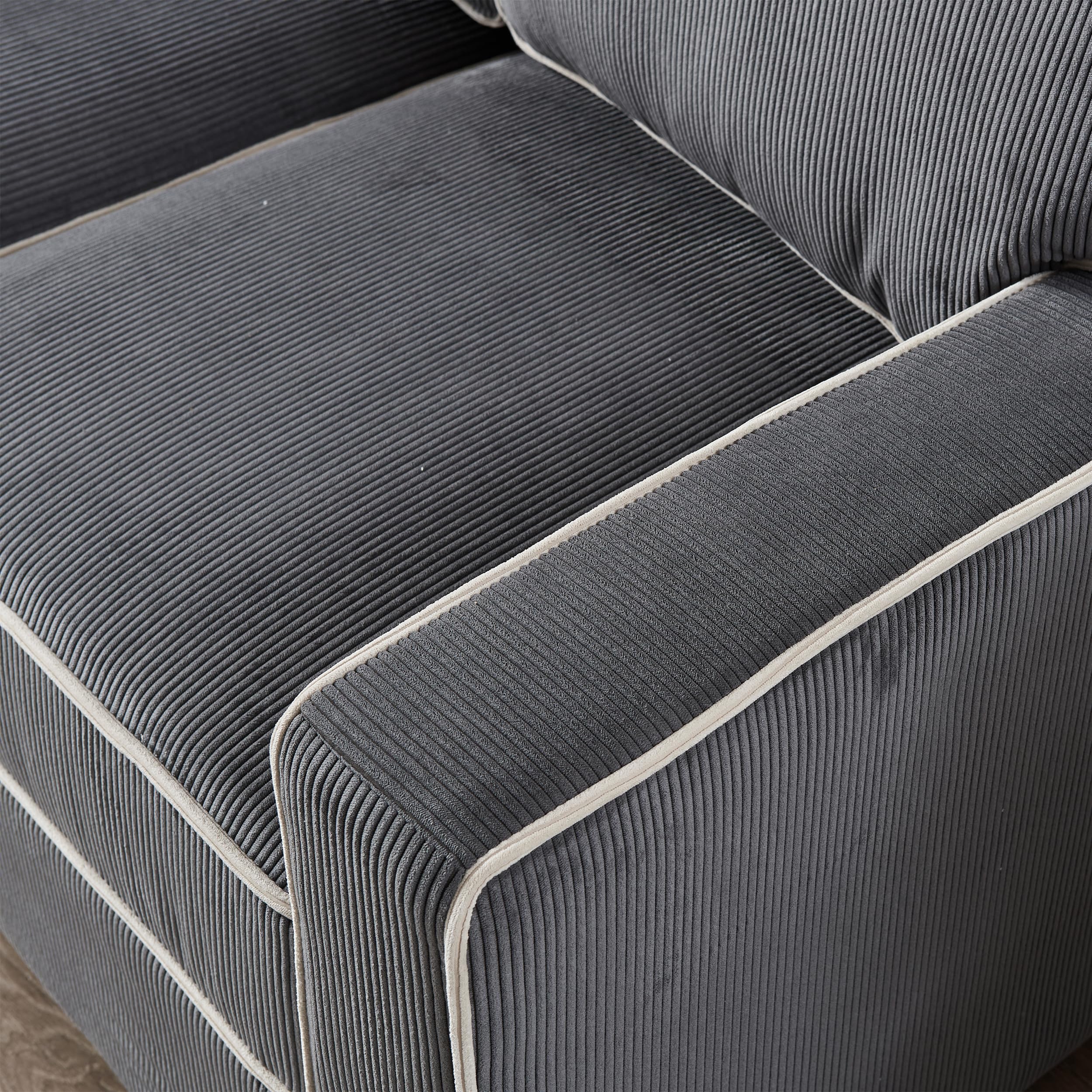 FIQHOME Loveseat Storage,Corduroy Couch Comfort Modern Upholstered Sofa Metal Frame and Solid Wood Legs for Living Room and Bedroom,Light, Dark Grey