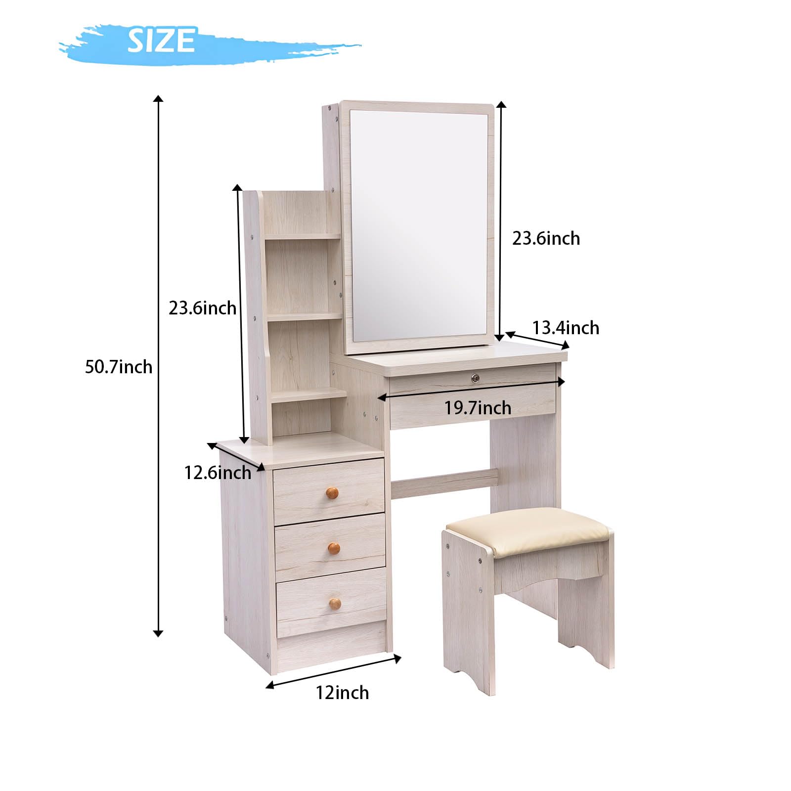 STELSIPLIY Vanity Desk with Mirror, Makeup Desk Set with Cushioned Stool,Fashionable Makeup Furniture with Multi Layer High Capacity Storage,4 Drawers,White (4 Drawers)