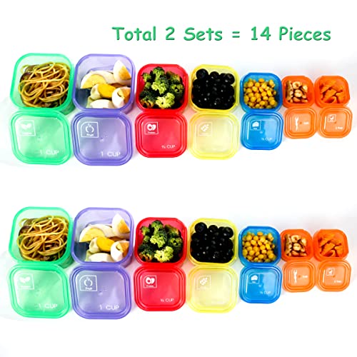 BHYTAKI Portion Control Containers, Double Set (14 Pieces) 21 Day Fix Container and Food Plan, 21 Day Food Portion Containers for Weight Loss with Tally Chart and Food Plan