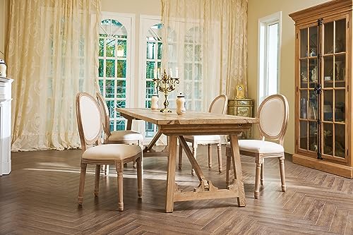 VONLUCE French Country Dining Room Chairs Set of 2, Farmhouse Fabric Chairs with Round Back, Solid Rubberwood Legs, Oval Side Chairs for Kitchen Bedroom Dining Room Beige