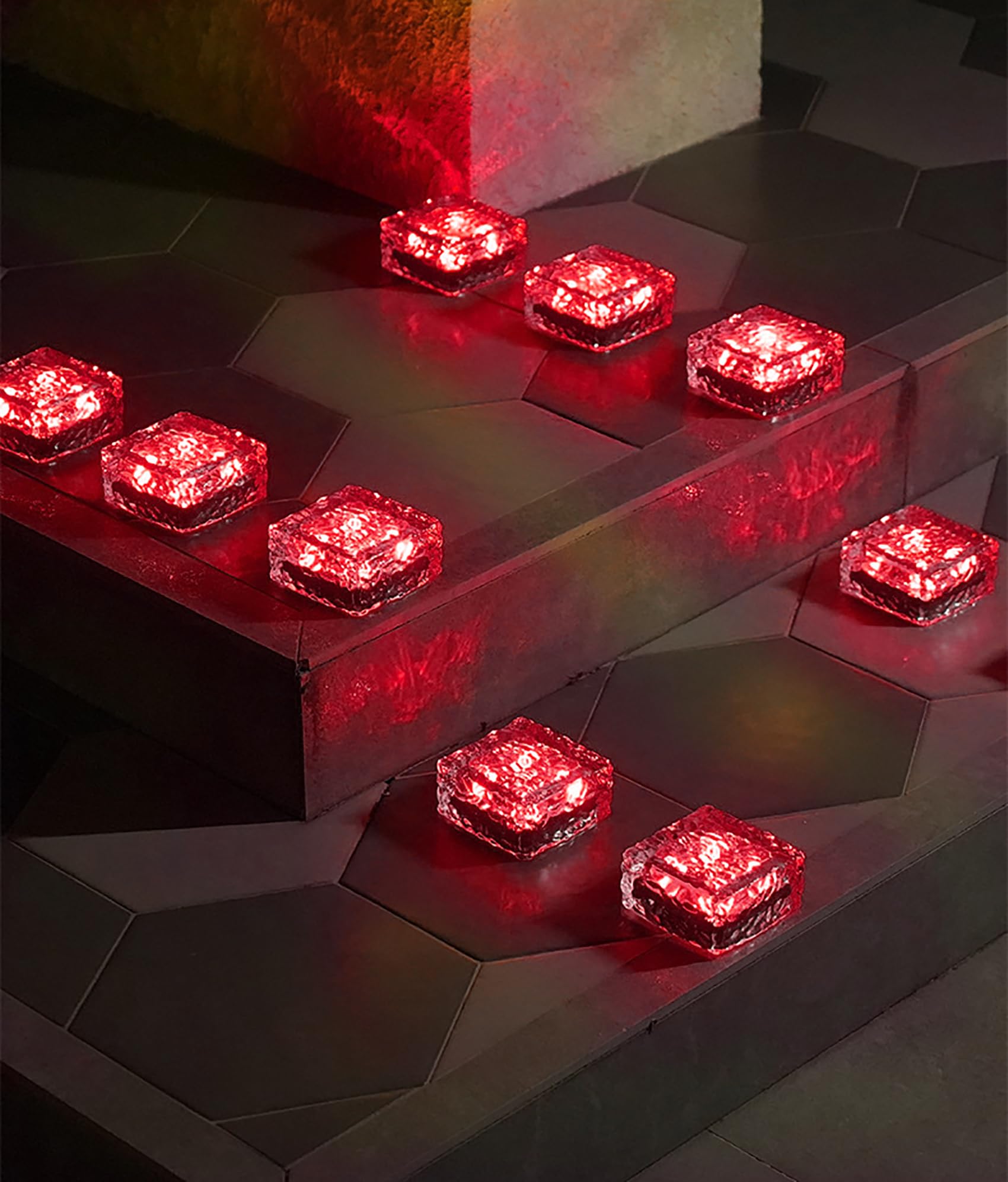 keeda Solar Brick Lights Waterproof Solar Path Ice Cube Lights Outdoor LED Decorative Ice Block Floor Tile Lights for Garden, Pathway, Patio, Walkway (Red, Pack of 1)