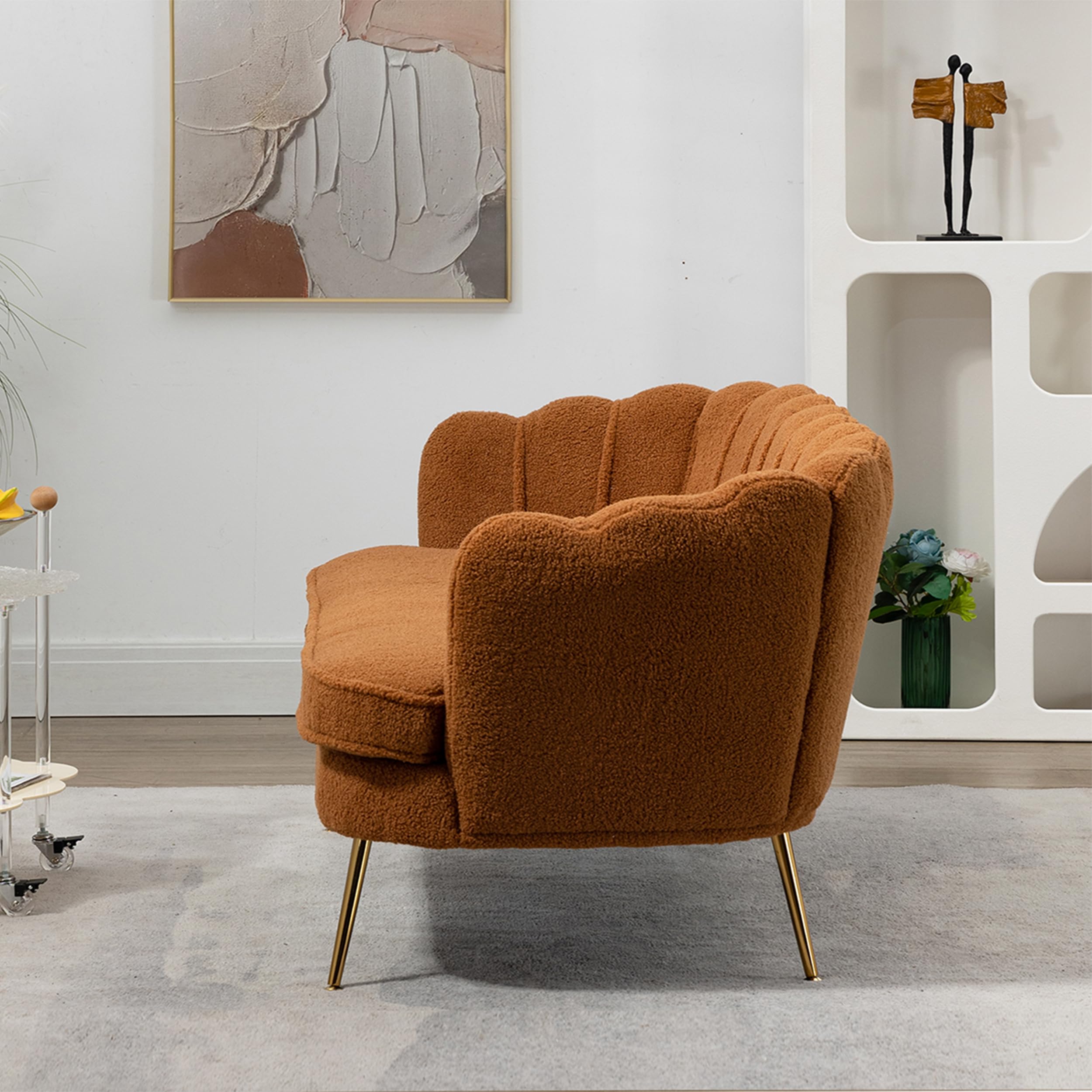 Majnesvon 61" Modern Loveseat Sofa Couch,Cashmere Fabric Small Love Seat w/2 Pillows and Metal Legs,2-Seater Upholstered Mini Sofa Couches for Small Space,Living Room Bedroom Office (Orange)