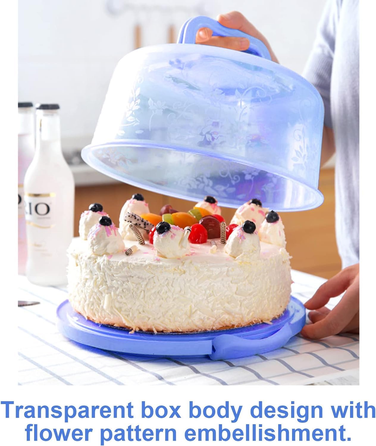 ALLOMN Cake Carrier Stand, Round Holder Storage with Lid and Handle for Transport Storage Container Tray Cake Cover Stand, Cupcake Containers Keeper Kitchen Cooking Box, for Cakes 6-10 Inch