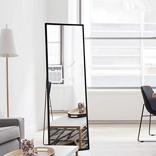 ZJIAH Full Length Mirror with Stand, 59" x 19.7" Rectangle Full Body Mirror Floor Mirror, Free Standing Dressing Mirror, Hanging/Wall-Mounted Mirror for Bedroom Living Room Locker Room, Black