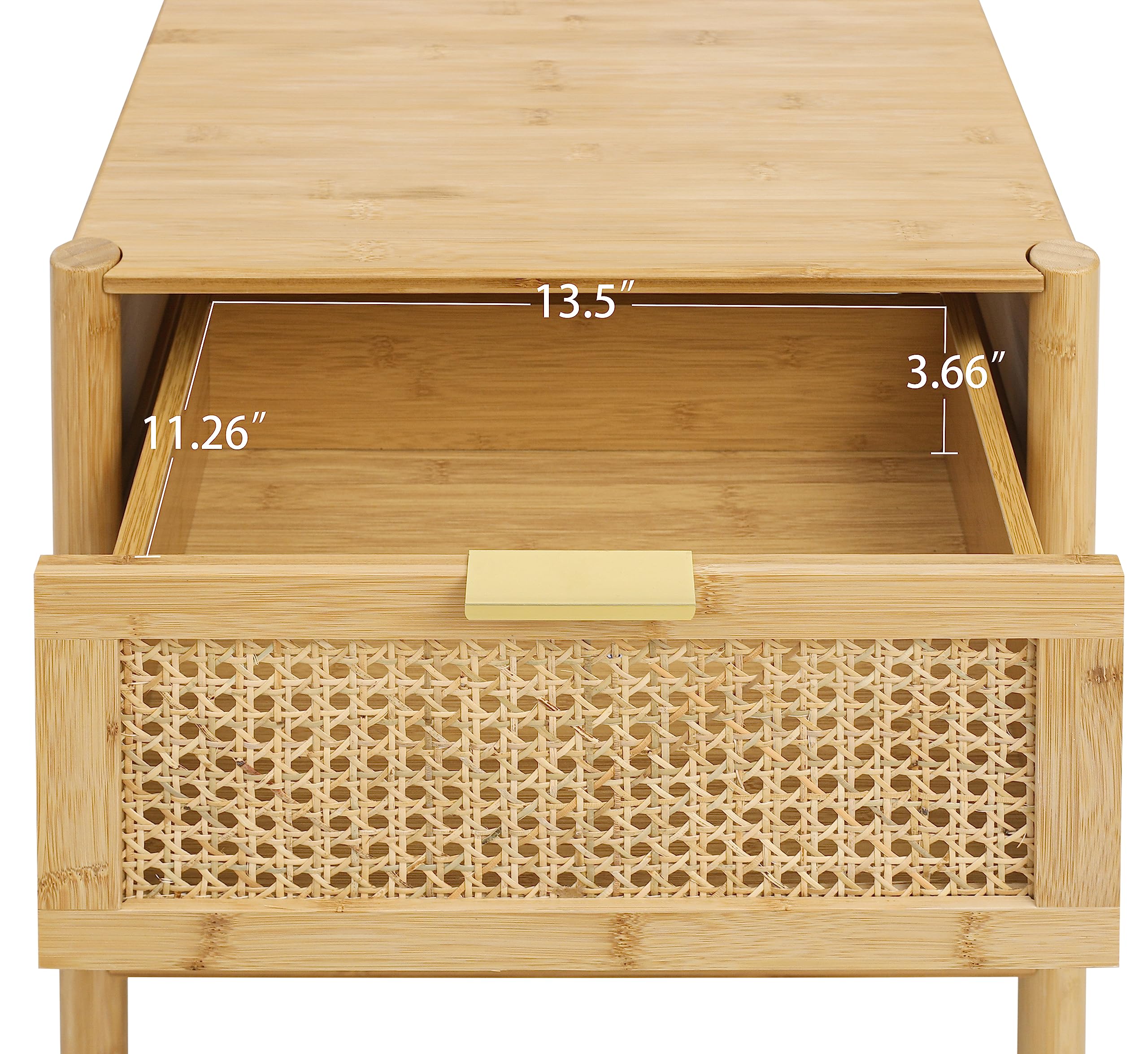 Rattan Nightstand 2 Drawer, Bamboo and Rattan Mid Century Modern Nightstand, Bedside Table Accent End Table Side Table for Bedroom, Living Room (Natural + Bamboo)