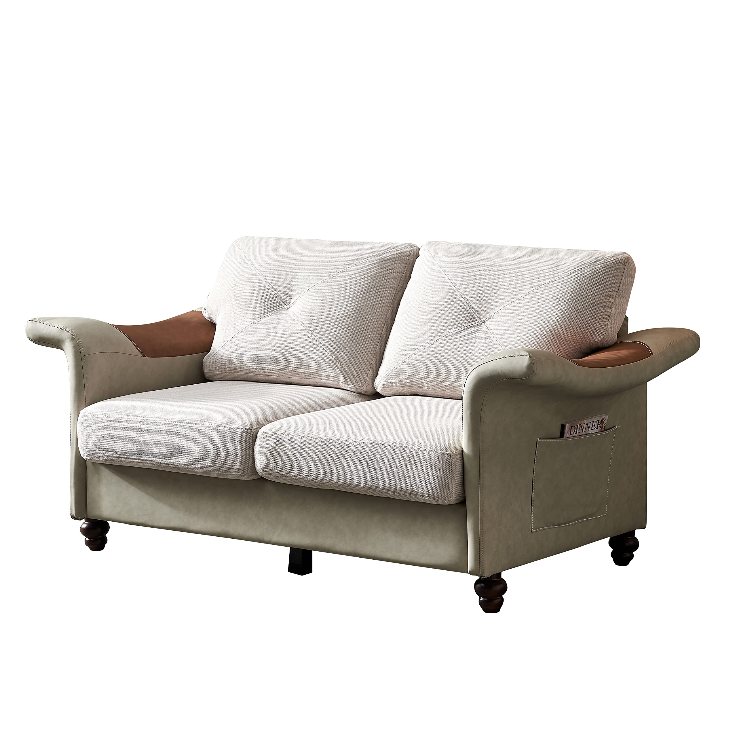 YuiHome Furniture Linen Fabric Faux Leather Solid Wood Legs Upholstered Couches Sets with 2-Seat Sofa, Loveseat for Living Room,Beige