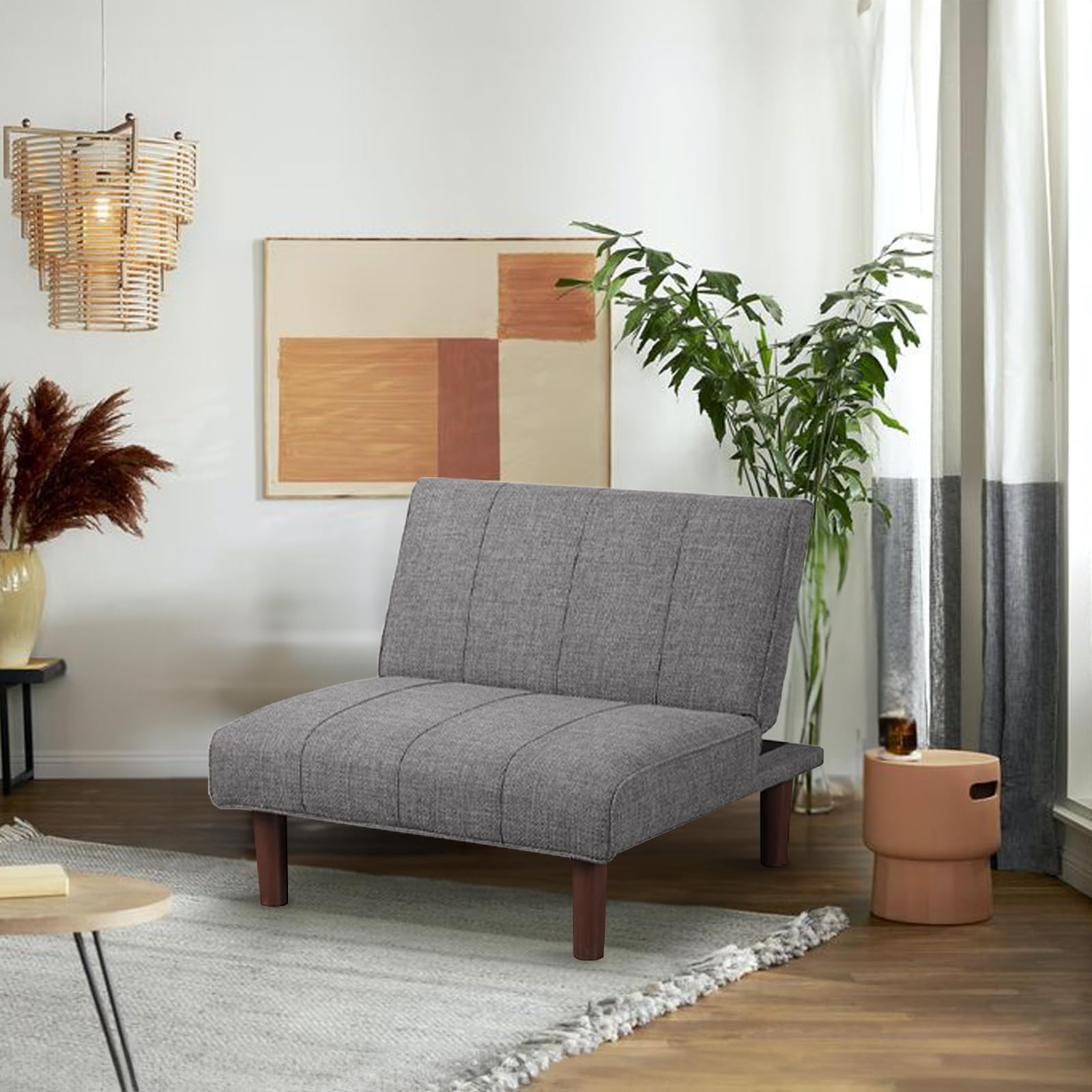 JUBILOOM Mini Sofa Couch, Recliner Small Futon (USB Port), Armless Comfy Living Room Futon Couch with Adjustable Backrest for Living Room, Small Space, Office, Reception, Dark Grey,305DR1USB
