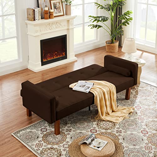 Convertible 3 in1 Loveseat Sofa Futon Couch Sleeper Pullout Chaise Lounge Recliner Chair Reversible Folding Daybed Guest Bed,2-Seat Sofá,Adjustable Back,600lb Capacity