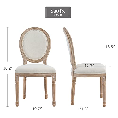 VONLUCE French Country Dining Room Chairs Set of 2, Farmhouse Fabric Chairs with Round Back, Solid Rubberwood Legs, Oval Side Chairs for Kitchen Bedroom Dining Room Beige
