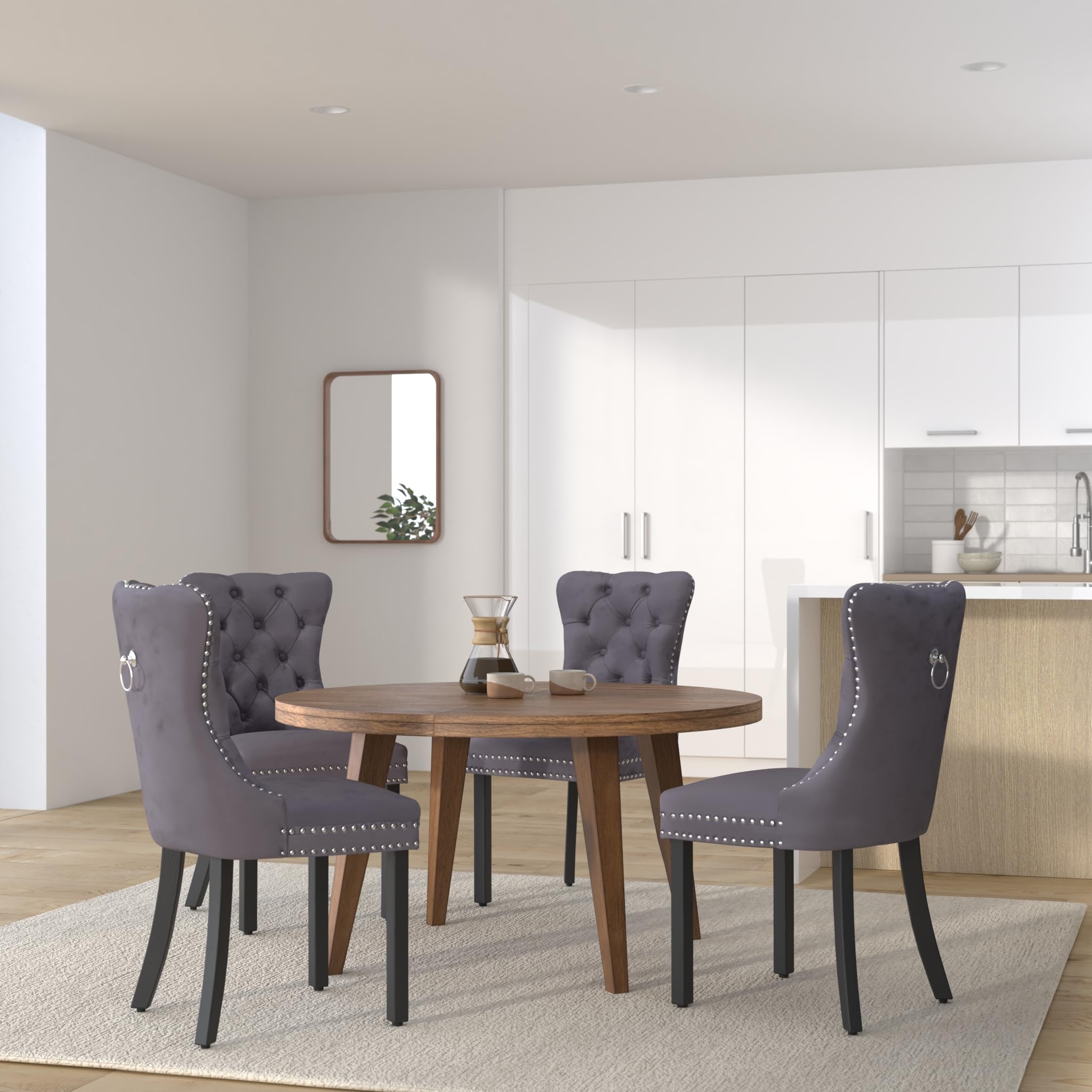 Eifizek Velvet Dining Chairs Set of 6, Tufted Dining Room Chairs with Solid Wood Legs for Kitchen Dining Room (Grey)
