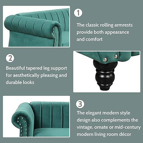 3-Piece Sofa Sets Living Room Sets with Solid Wood legs, Buttoned Tufted Backrest, Frosted Velvet Upholstered Couches Sets Including 3-Seat Sofa, Loveseat and Chair for Living Room (Green)