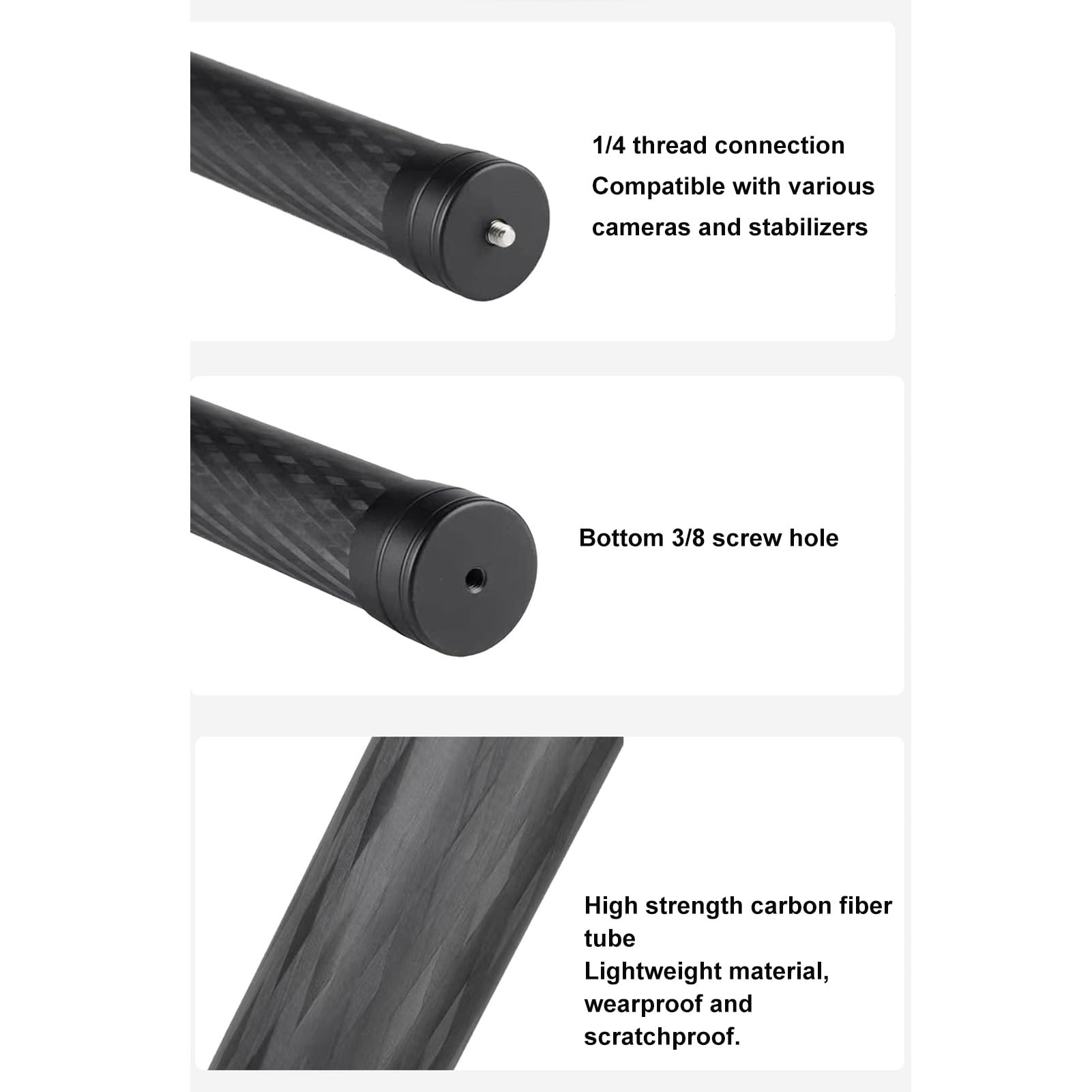Tripod Extension, 9.8in Camera Mount Extender Rod with 1/4 in 3/8in Screw, Carbon Fiber Tripod Center Column Extension for RONINSC for G6MGAX G5 SPG for AIRCROSSX Camera