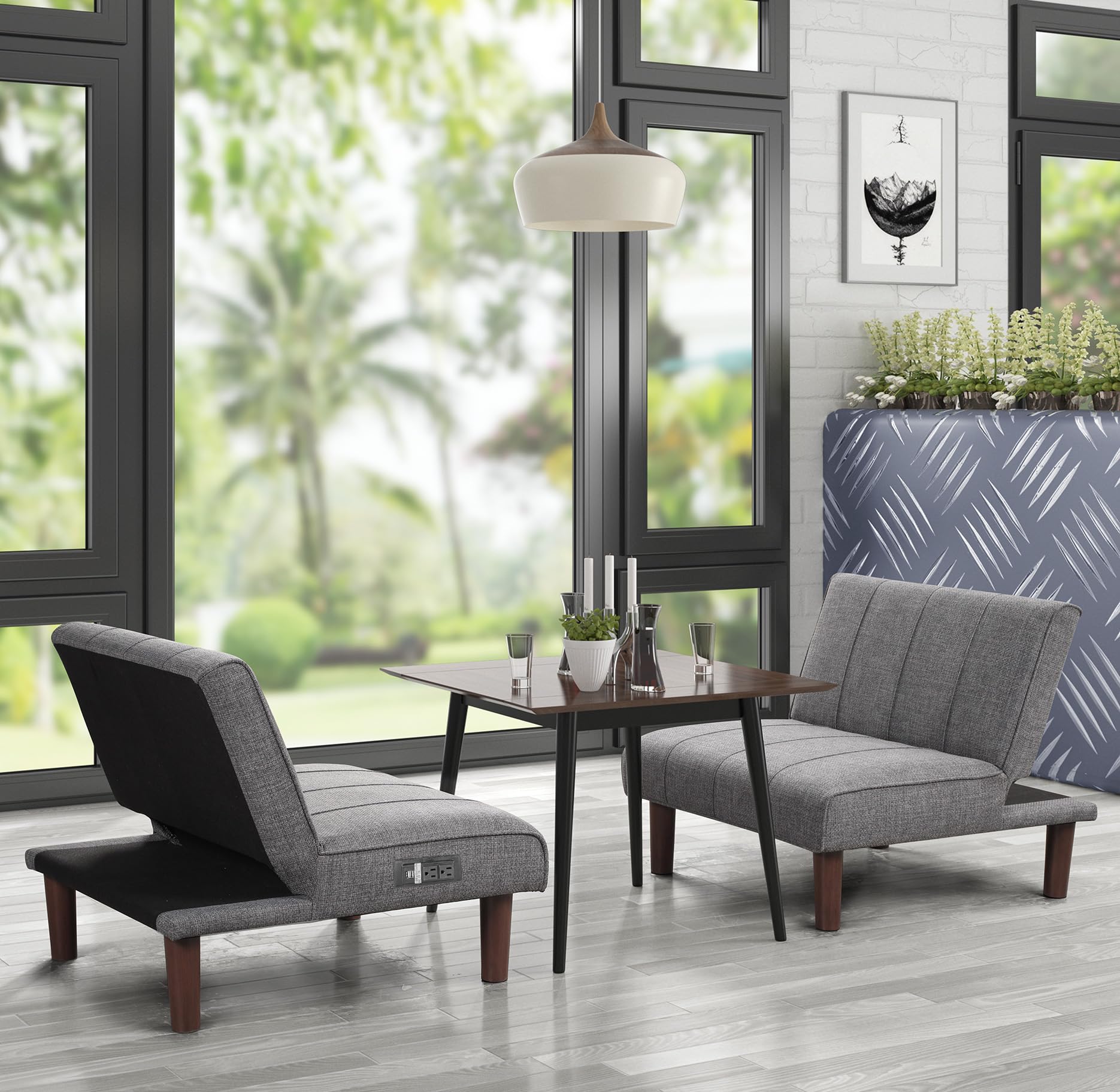 JUBILOOM Mini Sofa Couch, Recliner Small Futon (USB Port), Armless Comfy Living Room Futon Couch with Adjustable Backrest for Living Room, Small Space, Office, Reception, Dark Grey,305DR1USB