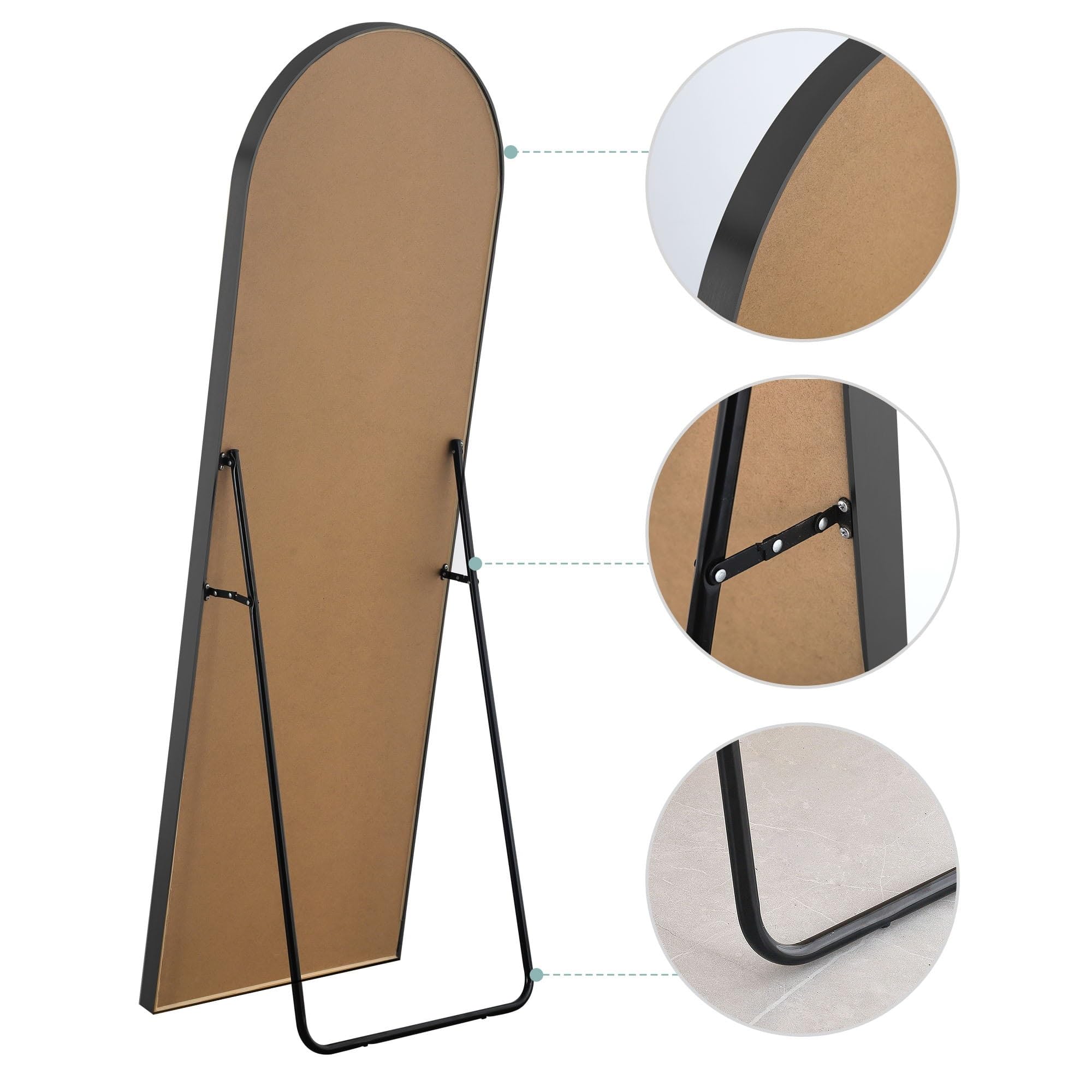 DaNeti Aluminum Alloy Full-Length Mirror Arch Decorative Mirror 64"*21",Black with Bracket