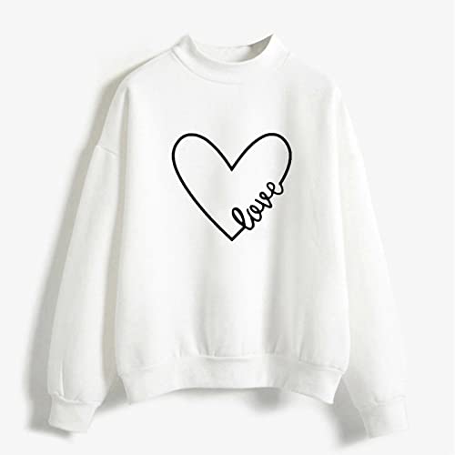 Oversized Sweatshirt for Women Casual Relaxed Fit Cute Print Graphic Sweatshirts Long Sleeve Shirts Fleece Pullover Tops White
