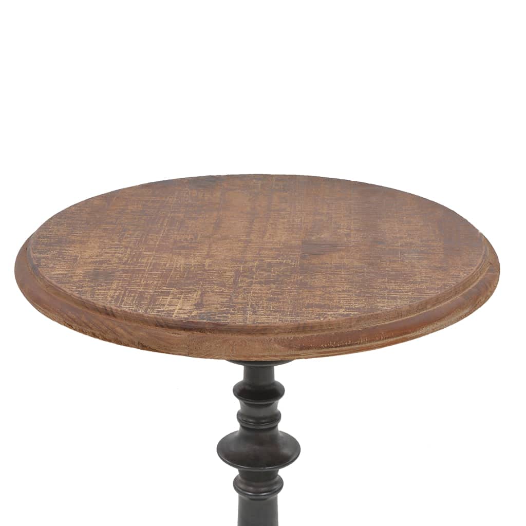GOLINPEILO Solid Wood Round Side Table with Steel Base, Wood End Table Bedside Table for Bed Room, Coffee Tea End Table for Living Room, Solid Fir Wood 15.7" x25.2" Brown