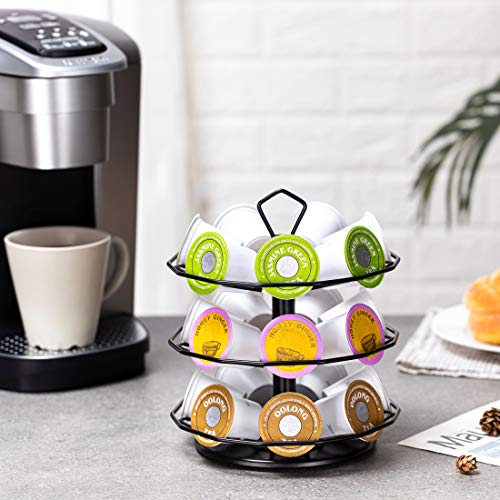 Flagship K cup Holder Carousel 3 Tier for Keurig Pod Holder Metal DIY Install Small for K-cup Storage Stand 21 K Pod Storage