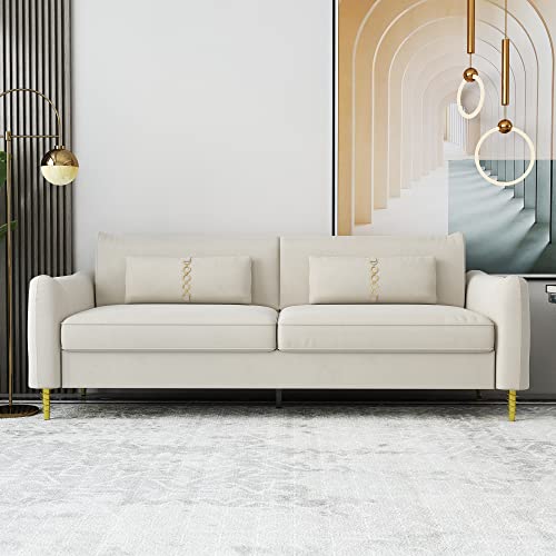 yunqishi 85.43" Modern Velvet Green Couch for Living Room, Luxury Upholstered Comfy Loveseat Sofa (Velvet Beige)
