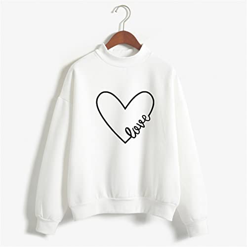 Oversized Sweatshirt for Women Casual Relaxed Fit Cute Print Graphic Sweatshirts Long Sleeve Shirts Fleece Pullover Tops White