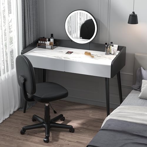 VECELO Small Desk Chair Set of 2, Home Office Chairs Low-Backrest Armless Cushion Seat PU Leather with Adjustable Height 360°Quiet Swivels for Home Office,Black