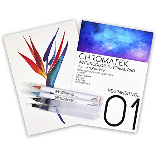 54 Watercolor Pens, 15 Page Pad & Online Video Tutorial Series by Chromatek. Real Brush Pens. 4 Blending Brushes. Easily Blendable. Vivid. Smooth. 50 Unique Colors. Professional Art Supplies